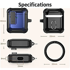 Airpods Case Cover Lock Clip Men with Cleaning Kit, GARTOO Armor Protective Cover with Cleaning Pen Compatible with Airpod 1/2 Case, Shockproof Rugged Shell for Air Pods Charging Case (Black/Blue)