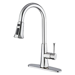Gappo Kitchen Faucets, Kitchen Sink Faucet with Pull Down Sprayer for 3 Holes, Single Handle High Arc Stainless Steel RV Faucet with Deck Plate,Brushed Nickle
