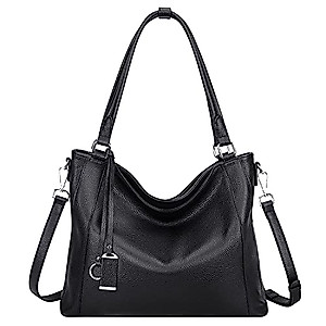 Over Earth Soft Leather Handbags for Women Shoulder Hobo Bag Large Tote Crossbody Bag (O103E Black)