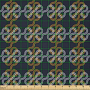 Ambesonne Abstract Fabric by The Yard, Pattern with Interlacing Lines Knots Modern Twisted Tangled Design, Microfiber Fabric for Arts and Crafts Textiles & Decor, 2 Yards, Dark Blue Marigold White