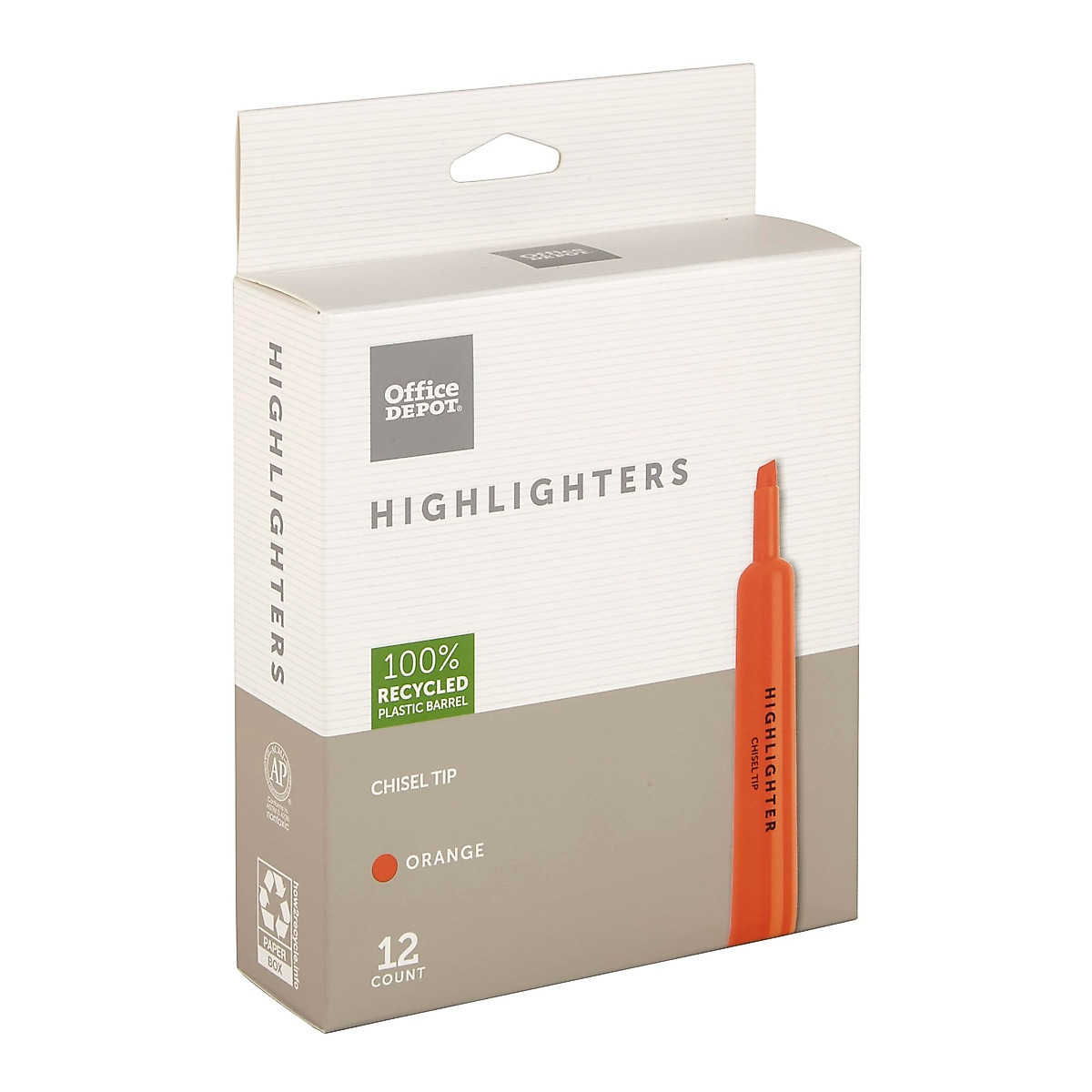 Office Depot Chisel-Tip Highlighter, 100% Recycled Plastic, Fluorescent Orange, Pack Of 12, OD88674
