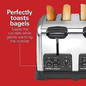 Hamilton Beach 24782 Retro Toaster with Wide Slots, Sure-Toast echnology, Bagel & Defrost Settings, Auto Boost to Lift Smaller Breads, 4 Slice, Polished Stainless Steel