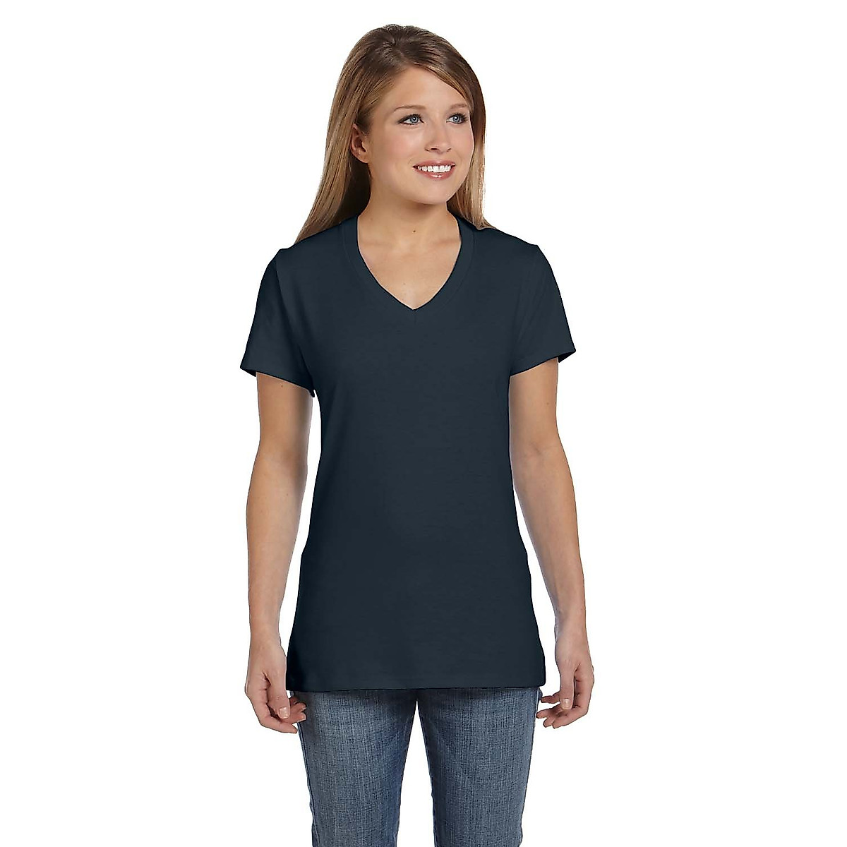 Hanes Ladies Nano-T Cotton V-Neck T-Shirt Ash Gray 3XL