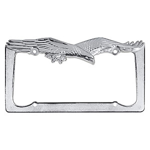 BDK Chrome Plated Rust-Proof Die-Cast Stainless Metal License Plate Frame/Holder Universal Size - American Bald Eagle (Pack of 2)