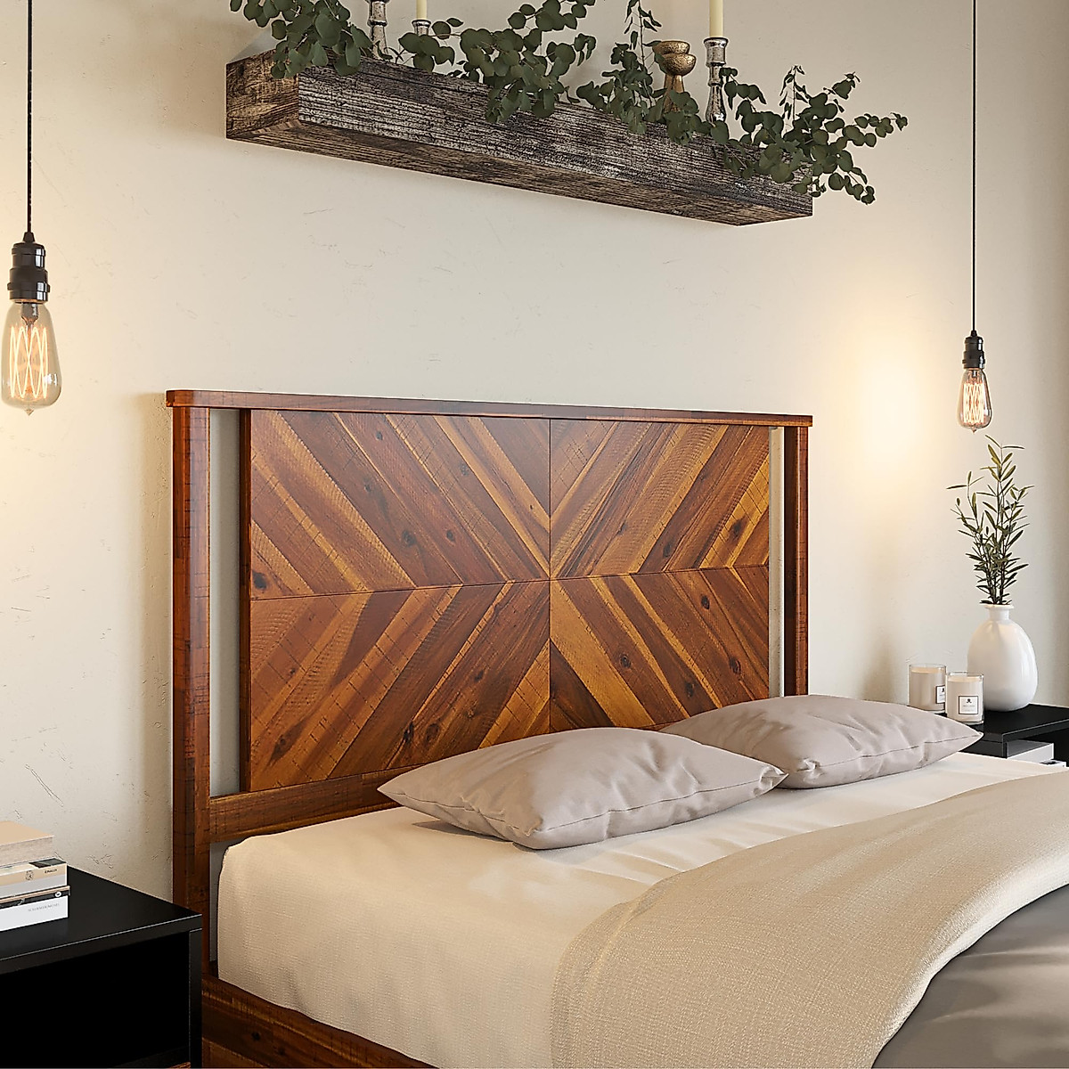 Bme Vivian Headboard ONLY, Rustic & Scandinavian Style with Solid Acacia Wood, Easy Assembly, Queen, Rustic Golden Brown