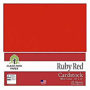 Ruby Red Cardstock - 12 x 12 inch - 80Lb Cover - 25 Sheets - Clear Path Paper