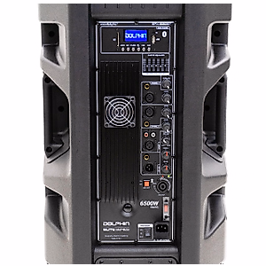 Dolphin SPX-280BT - Powerful DEEP BASS | Dual 15" Woofers, 6500W - Bluetooth Cabinet PA Speaker System with LED Light Show, Ground Shaker, Wireless Mic