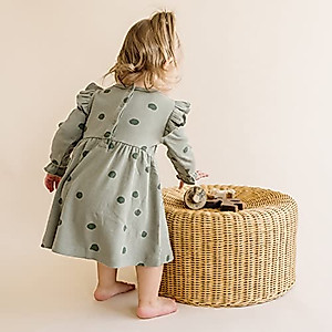 MakeMake Organics GOTS Organic Cotton Dress Girls Twirly Ruffle Dress Long Sleeve Fall Party Holiday Dinner Toddler Girls (Olive Dots, 2-3T)