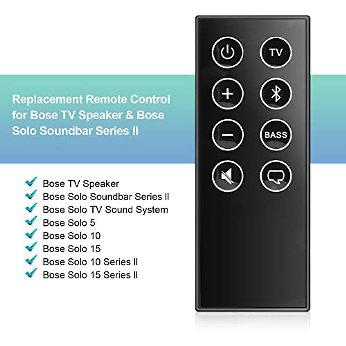 Replacement Remote Control for Bose TV Speaker and Solo Soundbar Series II,Compatible with Bose Solo 5 10 15 Series II TV Sound System 410376 418775 431974 845194 740928-1120 838309-1100 with Battery