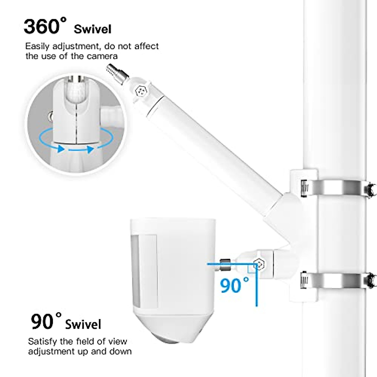 OkeMeeo 2 in 1 Pole Mount for Ring Solar Panel, Ring Super Solar Panel, Ring Spotlight Cam and Ring Stick Up Cam for Maximum Sunlight and Wider View (White)