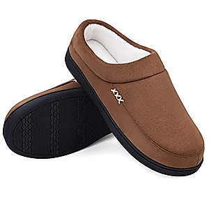 VONMAY Men's Memory Foam House Slippers Suede Wool Fleece Lined Slip On Shoes Indoor Outdoor Non-slip, Camel, Size 11-12
