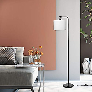 DEWENWILS 63 inch Black Floor Lamp with White Shade, Adjustable Lampshade, Tall Pole Standing Farmhouse Floor Lamp for Living Room, Bedroom, Office, Simple Style