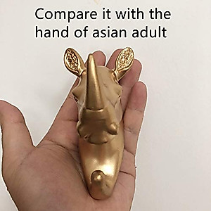 BiuBiu Home Set of 3 Elephant Head Sheep Head and Rhino Head Wall Hooks/Hangers Animal Shaped Coat Hat Hooks (Gold)