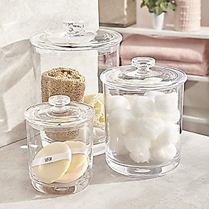 ZOOFOX Set of 4 Acrylic Apothecary Jars, 45 oz/ 30 oz/ 15 oz Clear Plastic Jar with Lid, Bathroom Vanity Laundry Container Holder for Candy, Cotton Swab Ball, Q-Tips, Bath Salt, Pods, Clothes Pins, Scent Boosters