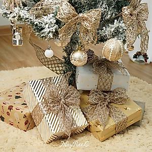 MAYREEL 2.5 Inch Champagne Wired Ribbon Glitter Pale Gold for Christmas Decorations Gift Wrapping Wreath Supplies Tree Toppers 10 Yards