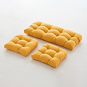 BLISSWALK Outdoor Chair Cushions,3 Piece Loveseat Outdoor Cushions Set,Tufted/Wicker Patio Cushion for Patio Furniture All Weather,Yellow