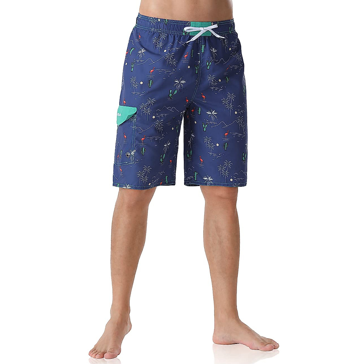 Nonwe Men's Swimming Shorts 9" Breathable Palm Tree Beach Shorts with Lining Blue 40