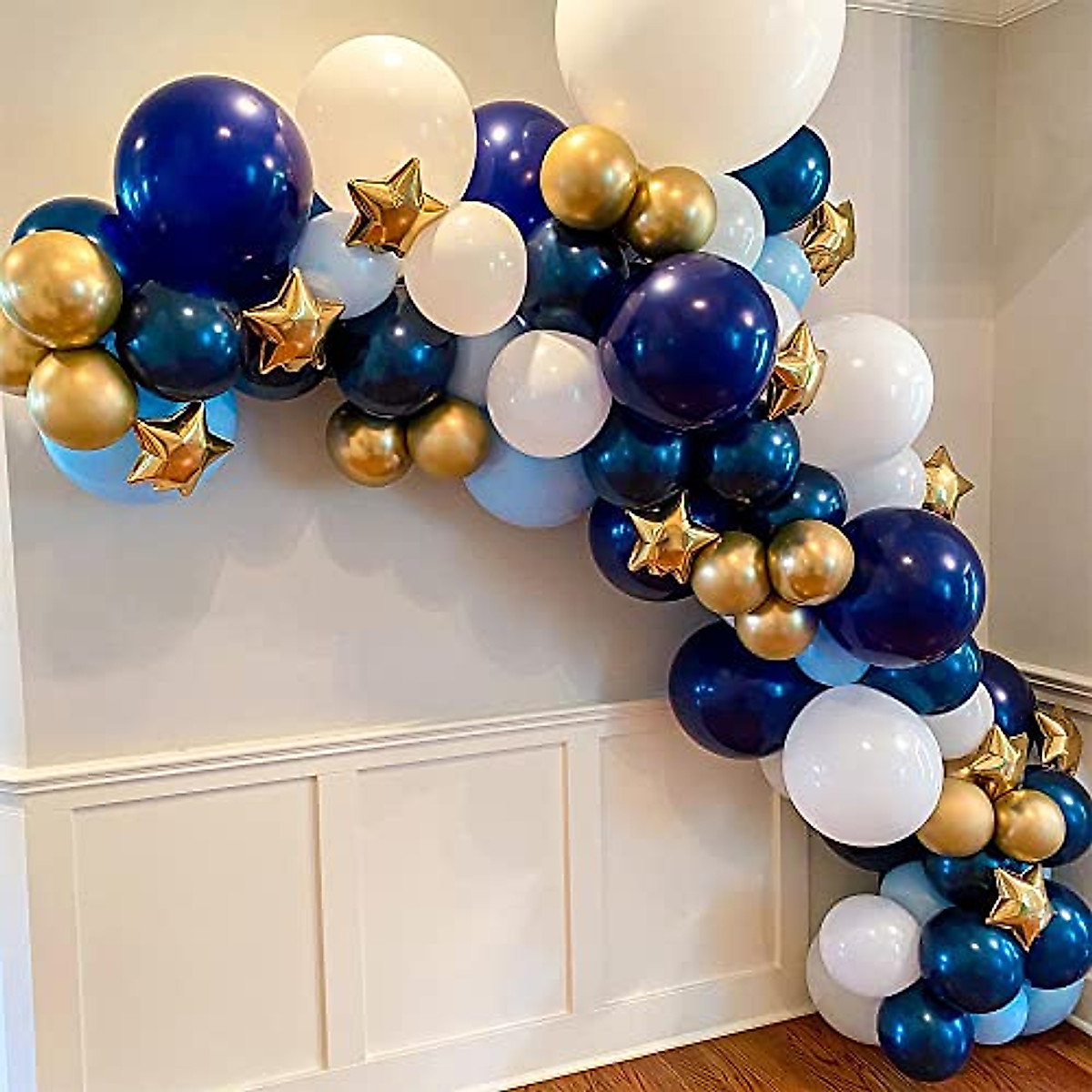 Twinkle Twinkle Little Star Party Decorations,127Pcs Navy Blue Balloon Garland Arch Kit,Blue White Gold Balloons Moon and Star Foil Balloons for Baby Shower Gender Reveal Birthday Party Decorations (Navy Blue)