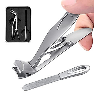 A Special Nail Clippers of SGNEKOO Angled Bent Head Super Sharp Wide Jaw Opening for Hard/Thick Fingernails and Toenails Nail Cutter Trimmer for Men Women Seniors (Silver/2P-1)
