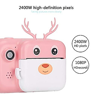 Agatige Print Camera for Kids, Children's Digital Zero Ink Video Camera Portable Thermal 1080P Twin Lens with 2.4in Screen 16G Toys Instant Camera Gift for 3-12 Years Old Kids(Pink)