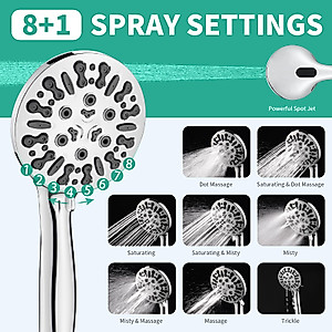 HEROBAI Filtered Shower Head with Handheld Combo, Hard Water Filter Shower Head with 9 Shower Modes, Dual Shower Heads High Pressure, Shower Filters to Remove Chlorine and Fluoride (Chrome)