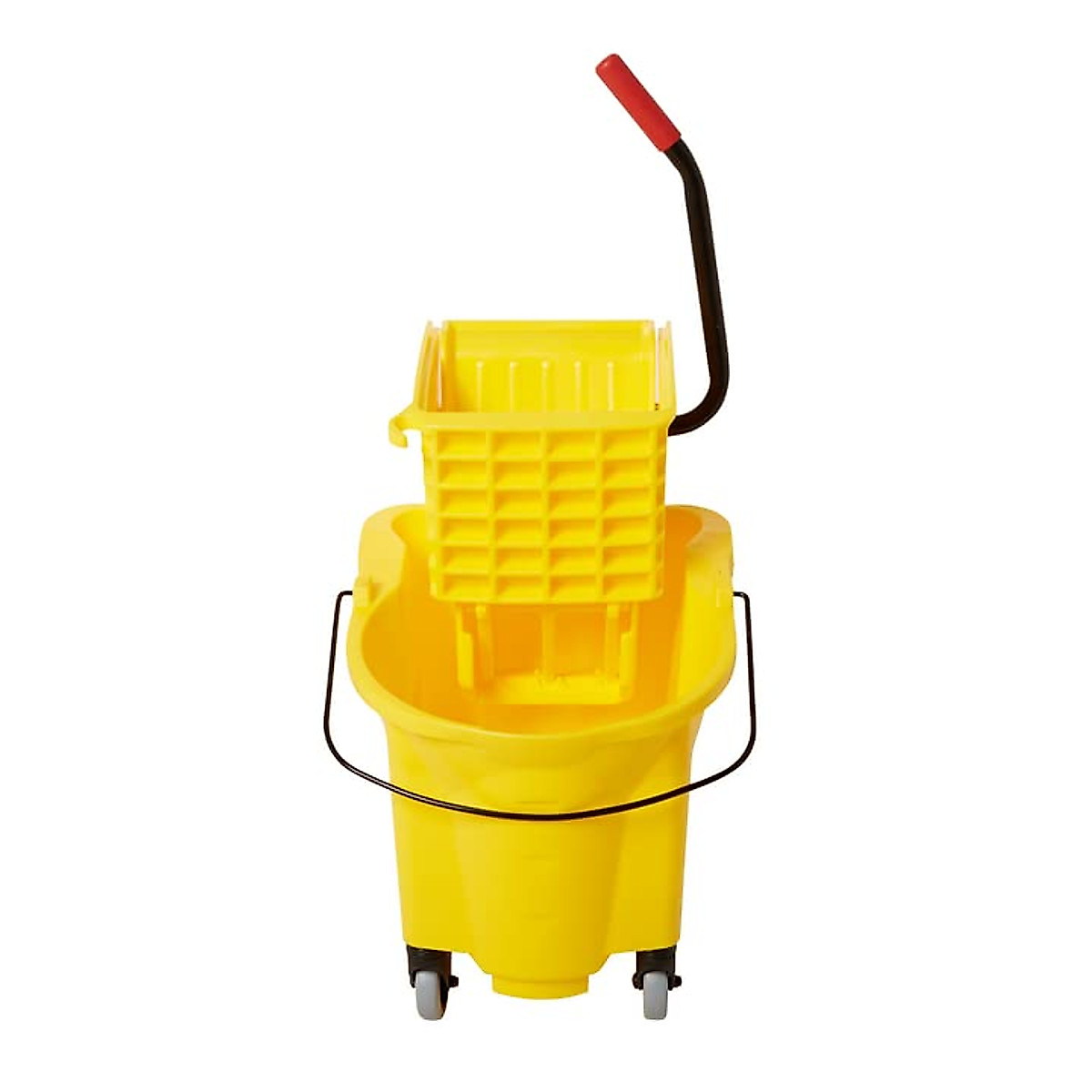 Rubbermaid Commercial Products WaveBrake 26 Qt. Side-Press Mop Bucket and Wringer Combo on Wheels, Yellow, for Professional/Industrial/Business Heavy-Duty Floor Cleaning/Mopping