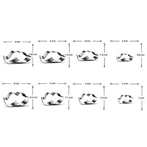 Mustache Cookie Cutter Set - Large 5 Inch, Medium 4 Inch, Small 3 Inch, Mini 2 Inch - 8 Pieces Beard/Moustache Cookie Cutters Shapes Biscuit Fondant Pastry Candy Stainless Steel Baking Tools for Men