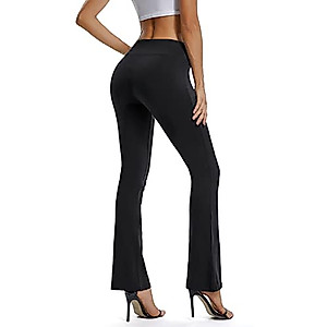 FITTOO Women's Solid Cotton Spandex Boot Cut High Waisted Flare Yoga Pants Workout Casual Trousers Comfortable Flared Leggings Black M