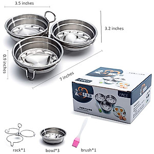 Stainless Steel Egg Poacher, 3-Cup Poached Egg Maker Cups, Nonstick Egg Steamer with Rack for Microwave Oven Stovetop Steamer