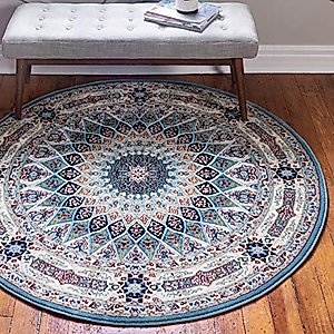 Unique Loom Narenj Collection Area Rug - Adams (10' Round Blue/Burgundy)