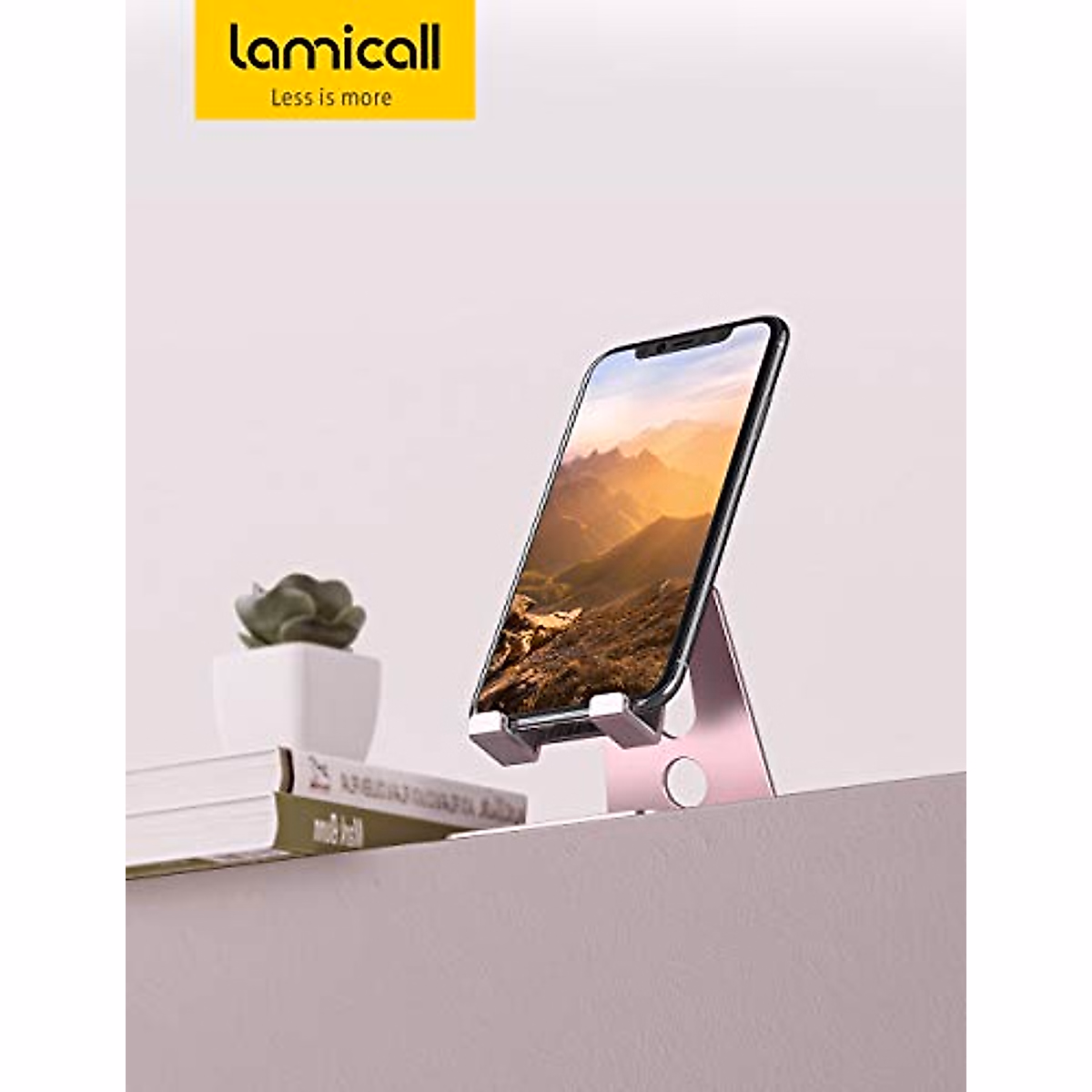 Adjustable Cell Phone Stand - Lamicall Phone Desk Holder, Cradle, Dock, Compatible with iPhone 12 Mini 11 Pro Xs Max XR X 8 7 6 Plus SE Charging, Desktop Accessories - Rose Gold
