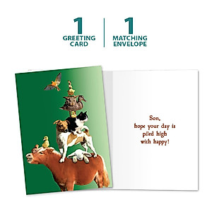 Tree-Free Greetings - Humorous Birthday Cards for Son - Artful Designs - 1 Card + Matching Envelopes - Made in USA - 100% Recycled Paper - 5"x7" - Piled High (GO61470)