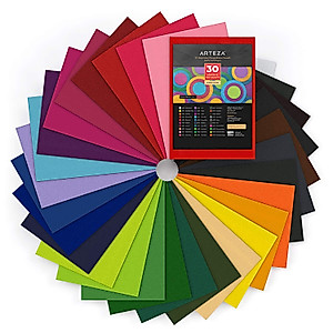 ARTEZA Craft Felt Sheets, 8.3 x 11.8 Inches, Set of 30, Assorted Colors, Stiff Non Woven Felt Fabric for Sewing and DIY Projects