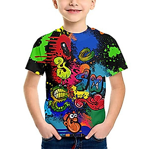Neemanndy Paint Splatter Shirt for Boy Girl 3D Animal Print Graphic Tees Kids Colorful Anime T-Shirt, 8-10 Years