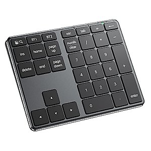 iClever Number Pad, Aluminum Wireless Number Pad for Multi Devices, USB-C Rechargeable, External 34-Keys Bluetooth Keyboard for Data Entry, Compatible for Laptop, Mac, iMac, Tablet, PC Desktop