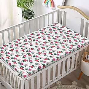 Rose Themed Fitted Mini Crib Sheets,Portable Mini Crib Sheets Soft and Breathable Bed Sheets-Great for Boy or Girl Room or Nursery,24“ x38“,Rose Dark Coral