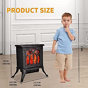 Electric Fireplace Heater Stove Indoor, 18'' Compact Freestanding Infrared Heater with Realistic Flame, 800/1500W Portable Space Heater, Overheating Protection, ETL Certified