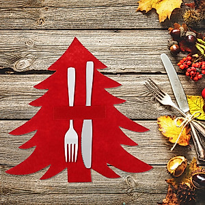 Amosfun 12pcs Christmas Tableware Holders Knifes Forks Bag Christmas Tree Silverware Pouch Pockets Christmas Centerpieces Table Decorations Xmas Holiday Party Supplies Favors
