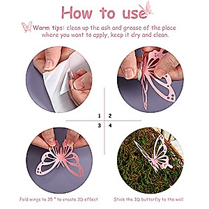 120 Pcs 3D Butterfly Wall Decor Mural Stickers Decals 3 Styles Butterfly Wall Decoration Decals for Baby Room Home Wedding Party DIY Decor(Pink)