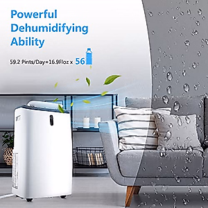 Rintuf 12000 BTU Portable Air Conditioner, Cools Rooms up to 550 Sq.ft, Portable AC with Dehumidifier & Fan & Smart Timer, with Handy Remote, Washable Filter, Universal Wheels, Window Kit