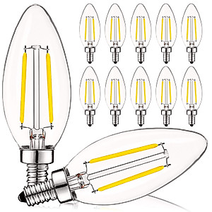 LUXRITE 4W Vintage Candelabra LED Bulbs Dimmable, 400 Lumens, 3000K Soft White, LED Chandelier Light Bulbs 40W Equivalent, Clear Glass, Filament LED Candle Bulb, UL Listed, E12 Base (12 Pack)