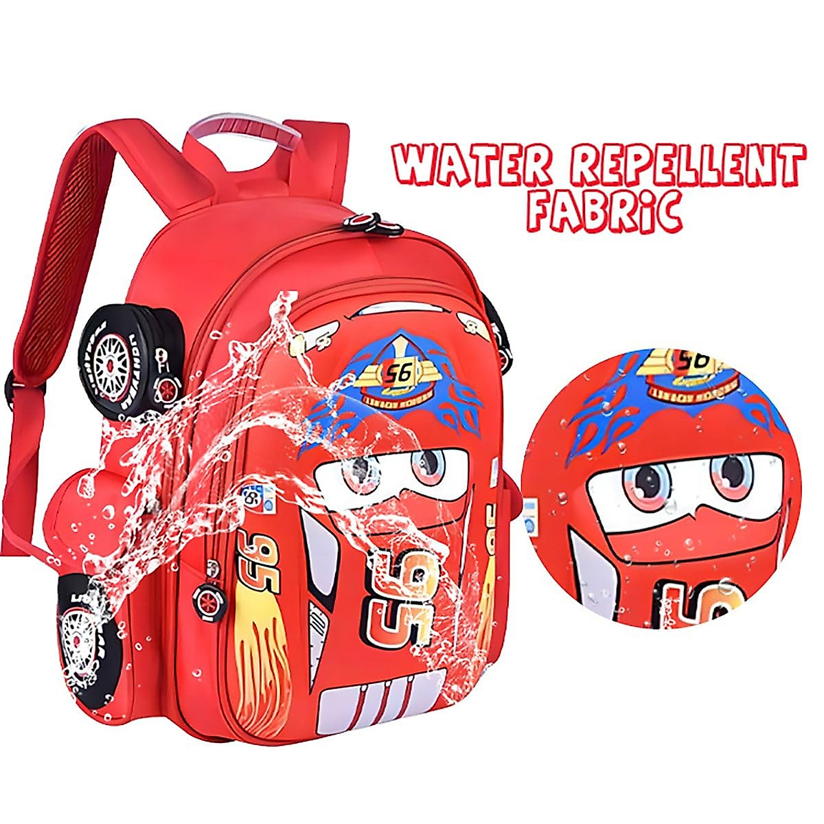 Nzahdwu Kids Caroon Car Backpack, Novelty Toddler Backpack Waterproof Schoolbag Cute Backpacks for Boys Girls (Red)
