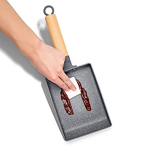LISOS Tamagoyaki Pan Square Japanese Omelette Pan,Non-stick Egg Roll Pan,Rectangle Frying Pan Wood Handle,with Silicone Brush & Black silicone spatula,Grey