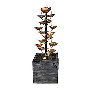 SunJet 31.1inches Modern Metal Water Fountain, Multi-Tier Floor-Standing Water Fountain Cascading Fountain with Lights & Rocks for Indoor/Outdoor Art Decor