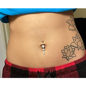 Longita Dangle Belly Button Rings for Women Surgical Steel Piercing Jewelry, Silver