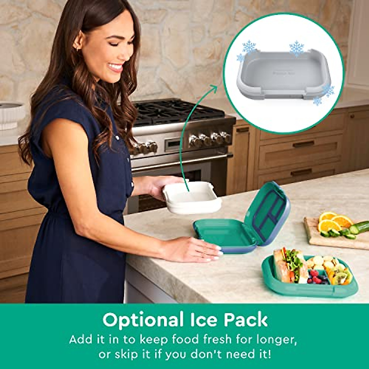 Bentgo® Kids Chill Lunch Box - Bento-Style Lunch Solution with 4 Compartments and Removable Ice Pack for Meals and Snacks On-the-Go - Leak-Proof, Dishwasher Safe, Patented Design (Green/Navy)