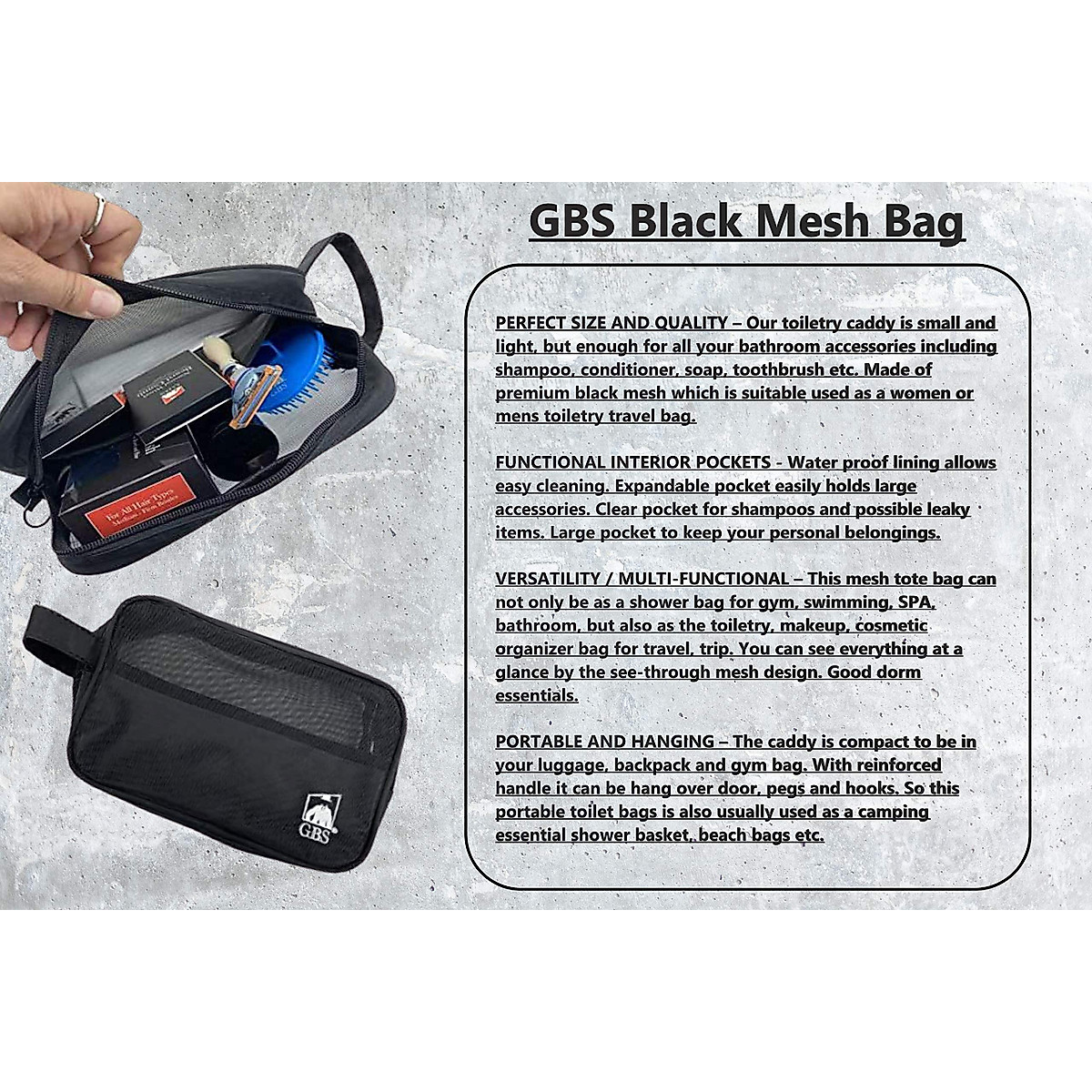 GBS Classic Straight Edge 6" Long Scales Folding Razor Barber Shavette Leather Case + 10 Blades and Toiletry bag - Men's Manual Shaver Excellent Locking Safety Mechanism (Black)