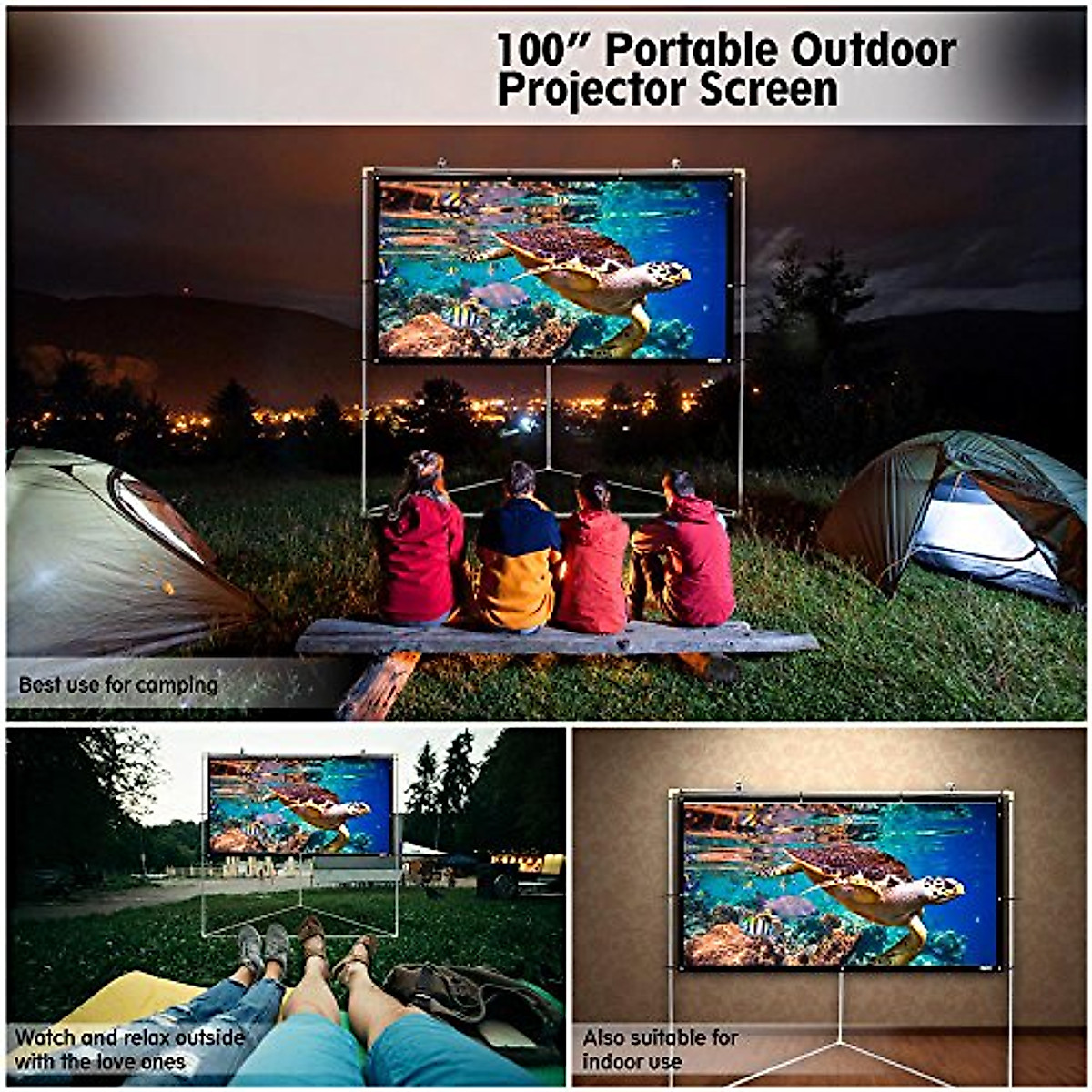 Pyle 100" Outdoor Portable Matt White Theater TV Projector Screen w/ Triangle Stand - 100 inch, 16:9, 1.15 Gain Full HD Projection for Movie / Cinema / Video / Film Showing Outside Home - PRJTPOTS101