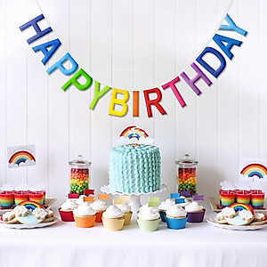 Pre-Strung Happy Birthday Banner NO DIY Happy Birthday Sign Reusable Personalized Birthday Party Banner Birthday Hanging Decoration Photo Prop for Kids Women Men Girl Boy (Rainbow)