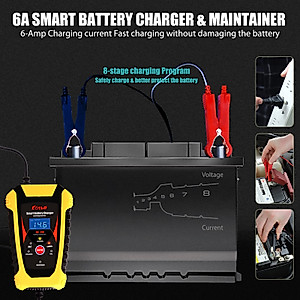 KATBO Battery Charger 12V 6A 6 Volt 2A Trickle Battery Charger Maintainer Float Charger for Motorcycle Car Boat Marine Lawn Mower ATV Toy Lead Acid,AGM, Gel,STD,SLA (Yellow)